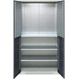 Sch&auml;fer Shop Sch&auml;fer Shop Genius Materialschrank FS, 5 OH, abschlie&szlig;bar, Lochrasterw&auml;nde/3 Fachb&ouml;den, bis 450 kg, B 1055 x T 520 x H 1950 mm, lichtgrau/anthrazitgrau