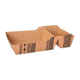 Pommesbox Papstar Maori, Einweg, 2 F&auml;cher, gro&szlig;, L 185 x B 110 x H 35 mm, 100 % biologisch abbaubar & FSC&reg;-zertifizierte Pappe, braun, 360 St&uuml;ck