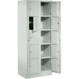 Verteilerschrank, mit Zentralt&uuml;r, Abteilbreite innen 350 mm, Breite 700 mm, 10 F&auml;cher, lichtgrau