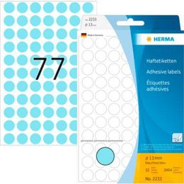 Vielzweck-Etiketten Herma 2233, selbstklebende Markierungspunkte, &Oslash; 13 mm, permanent haftend, 32 Blatt, Papier, matt, blau
