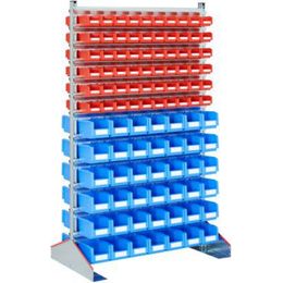St&auml;nderregal zweiseitig, B 1130 x T 700 x H 1885 mm, 120 x 0,7 l, rot + 84 x 3 l, blau