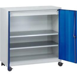 Werkzeugschrank, mit 4 Rollen, 2 Einlegeb&ouml;den & 1 Schublade, Zylinderschloss, B 1000 x T 500 x H 1000 mm, Stahlblech, lichtgrau/enzianblau