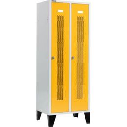 Sch&auml;fer Shop Sch&auml;fer Shop Select Kleiderspind, mit gelochten Streifen, 2 Abteile, 400 mm, mit F&uuml;&szlig;en, Drehriegelverschluss, T&uuml;r gelb