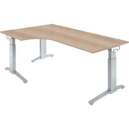 Sch&auml;fer Shop Sch&auml;fer Shop Genius Schreibtisch ERGOSTYLE S, 90&deg;, C-Fu&szlig; Gestell, Ansatz links, manuell h&ouml;henverstellbar, melaminharzbeschichtet, B 2000 x T 800 x H 675-895 mm, Eiche/wei&szlig;aluminium