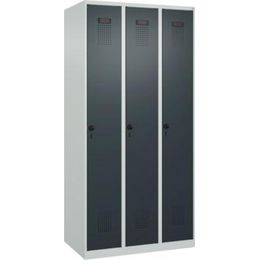 Kleiderspind C+P Evolo Plus, 3 Abteile, Anschlag rechts, Sicherheits-Drehriegel, B 900 x T 500 x H 1850 mm, lichtgrau/anthrazitgrau