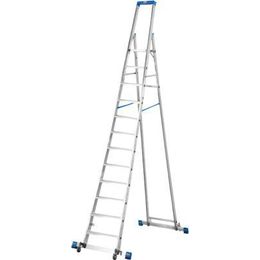 Krause Stufenstehleiter, mit 12 Stufen, Aluminium, fahrbar mit Traverse