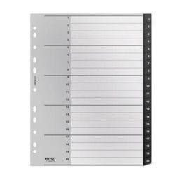 Leitz&reg; Registermappe Recycle, A4, beschreibbar, Universalllochung, zu 100 % recycelbar, Kunststoff, schwarz, Taben 1-20