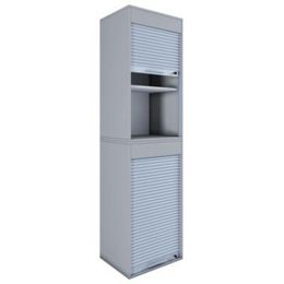 Rolladenschrank Aktos XL, 4 Ordnerh&ouml;hen, abschlie&szlig;bar, B&uuml;gelgriff, B 500 x T 400 x H 1860 mm, Holz, grau