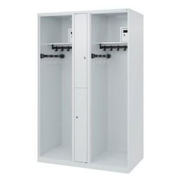 Feuerwehrspind C+P Evolo Maxi, 4 Abteile f&uuml;r 2 Personen, ohne Helmhalter, Bodengleiter, B 1200 x T 500 x H 1850 mm, RAL 7035 Lichtgrau