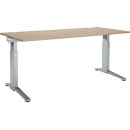 Sch&auml;fer Shop Sch&auml;fer Shop Genius Schreibtisch ERGOSTYLE S, manuell h&ouml;henverstellbar, Rechteck, C-Fu&szlig;, B 1800 x T 800 x H 675-895 mm, eiche/wei&szlig;aluminium