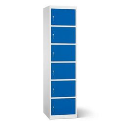 Akku Ladeschrank, 6 Abteile mit Zylinderschloss, Stahlblech lichtgrau RAL 7035/enzianblau RAL 5010