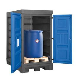 Gefahrstoffdepot ASECOS, Polyethylen, unterfahrbar, B 1140 x T 1480 x H 1980, f&uuml;r 2 F&auml;sser &agrave; 200 l