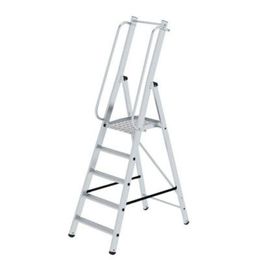 Munk Plattformleiter, 5 Stufen, Aluminium, stabile Rechteckrohr-Holme, gro&szlig;e Plattform, Handl&auml;ufe vormontiert, rutschsichere Leiterschuhe, 150 kg