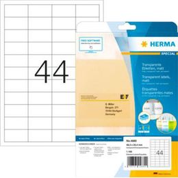 Herma Folienetiketten Special Nr. 4680, 48,3 x 25,4 mm, wetterfest, bedruckbar, permanent, transparent, 1100 St&uuml;ck auf 25 Blatt