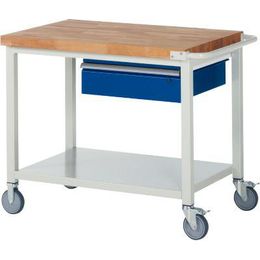 Rau Werkbank Serie 8001, fahrbar, mit Schublade, mit Ablageboden, B 1000 x T 700 x H 880 mm