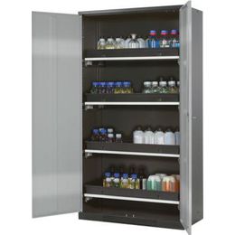 Chemikalienschrank ASECOS CS-CLASSIC, Fl&uuml;gelt&uuml;r, 4 Auszugswannen, 1055x520x1950 mm, silber