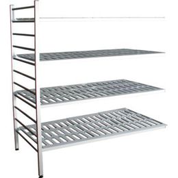 Aluminium-Steckregal, Anbaufeld, mit 4 Kunststoff-Rost-Fachb&ouml;den, H 1800 x B 1500 x T 600 mm