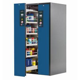 Sicherheitsschrank Typ 90 ASECOS V-MOVE-90, Vertikalausz&uuml;ge mit Schlie&szlig;-Automatik, Front Enzianblau, B 819 x T 860 x H 1966 mm