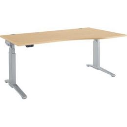 Sch&auml;fer Shop Sch&auml;fer Shop Genius Schreibtisch ERGOSTYLE S, elektrisch h&ouml;henverstellbar, Ansatz rechts, zweistufig, C-Fu&szlig;, B 1800 x T 800/1000 x H 645-1305 mm, inkl. Memory Master, Ahorn/wei&szlig;aluminium