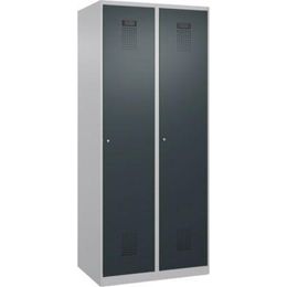 Kleiderspind C+P Evolo Plus, 2 Abteile, 400 mm breit, Zylinderschloss, Soft-Anschlag, B 800 x T 500 x H 1850 mm, wei&szlig;aluminium/anthrazitgrau