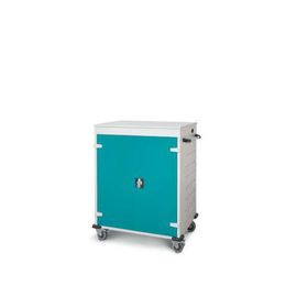 Laptopwagen mit Ladefunktion, 2-Punkt-Verriegelung, Feststellbremse, 16 F&auml;cher, B 920 x T 500 x H 1060, t&uuml;rkis