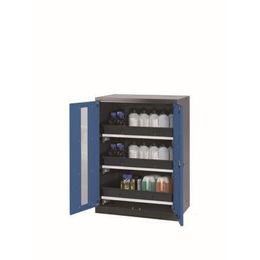 Chemikalienschrank ASECOS CS-CLASSIC-G, Flügeltüren mit Glasausschnitt, Front Enzianblau, B 810 x T 520 x H 1105 mm