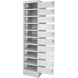 ADB Laptopschrank, 10 Fachb&ouml;den, Stromversorgung, bel&uuml;ftet, B 400 x T 500 x H 1800 mm, lichtgrau RAL 7035
