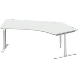 Sch&auml;fer Shop Sch&auml;fer Shop Genius Winkelschreibtisch MODENA FLEX 135&deg;, T-Fu&szlig;-Rundrohr, B 2165 mm, Ansatz rechts, lichtgrau/wei&szlig;alu