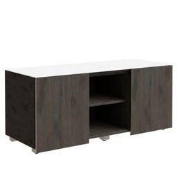Multicontainer SOLUS PLAY, 2 Schiebet&uuml;ren, 2 offene F&auml;cher, grifflos, B 1350 x T 523 x H 583 mm, Mooreiche