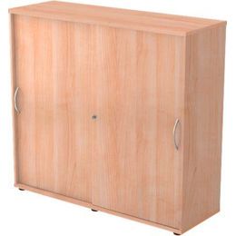 Schiebet&uuml;renschrank TARA, 3 Ordnerh&ouml;hen, B 1200 x T 400 x H 1180 mm, abschlie&szlig;- & stapelbar, Nussbaum-Dekor