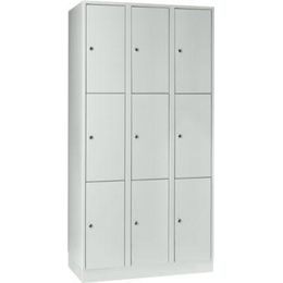 Wertfachschrank 300 mm, 3 Abteile, 9 F&auml;cher, Sicherheitszylinderschloss, Sockel, lichtgrau