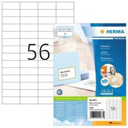 Herma Premium-Adressetiketten Nr. 4273, 52,5 x 21,2 mm, selbstklebend, permanenthaftend, bedruckbar, Papier, wei&szlig;, 5600 St&uuml;ck auf 100 Blatt
