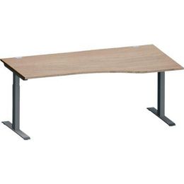 Sch&auml;fer Shop Sch&auml;fer Shop Genius Schreibtisch MODENA FLEX, Freiform rechts, T-Fu&szlig; Rechteckrohr, B 1800 x T 1000/800 x H 650-850 mm, Eiche/anthrazit