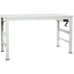 Manuflex Arbeitstisch Ergo K, m. Kurbel, 1000 x 800 mm, Tischplatte Melamin, lichtgrau
