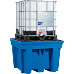 IBC - und KTC-Station ASECOS, f&uuml;r 1 Container, 1100 l, 1600 kg, Stellfl&auml;che, unterfahrbar, B 1430 x T 1430 x H 965 mm, Polyethylen, blau
