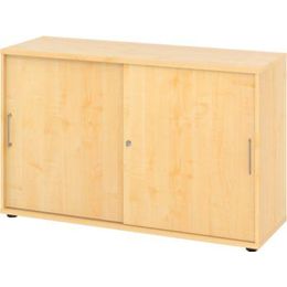 Schiebet&uuml;rschrank Breno, abschlie&szlig;bar, Spanplatte, melaminharzbeschichtet, B 1200 x T 400 x H 748 mm, 2 Ordnerh&ouml;hen, Ahorn/Ahorn