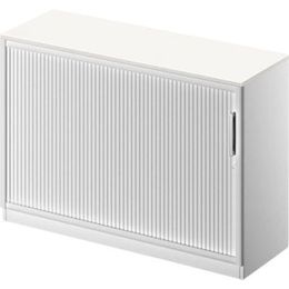 Sch&auml;fer Shop Sch&auml;fer Shop Genius Querrollladenschrank TETRIS SOLID, 2 OH, B 1200 x T 415 x H 818 mm, mit Boden und Abdeckplatte, wei&szlig;/wei&szlig;alu