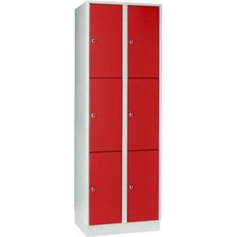 Wertfachschrank 300 mm, 2 Abteile, 6 F&auml;cher, Sicherheitszylinderschloss, Sockel, feuerrot