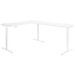 Sch&auml;fer Shop Winkelschreibtisch AERO FLEX, elektrisch h&ouml;henverstellbar, 90&deg; Winkel, T-Fu&szlig;, B 2000 x T 2400 mm, wei&szlig;/wei&szlig; + Memorypanel