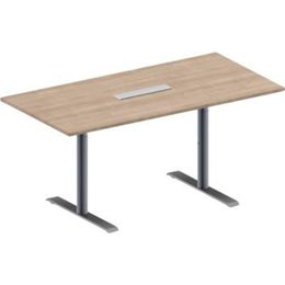 Sch&auml;fer Shop Sch&auml;fer Shop Genius Konferenztisch MODENA FLEX, 6-fach Anschluss, Rechteck, T-Fu&szlig; Rundrohr, B 1600 x T 800 x H 650-850 mm, Eiche-Dekor/wei&szlig;alu