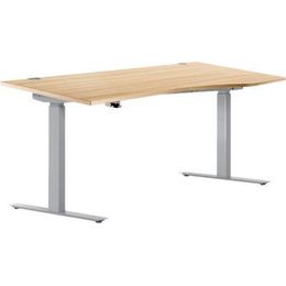 Schreibtisch ERGO DRIVE ED 470, elektrisch h&ouml;henverstellbar, Freiform, Ansatz rechts, T-Fu&szlig;, B 1800 x T 1000 x H 692-1147 mm, Ahorn/wei&szlig;alu