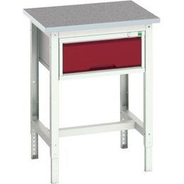 Werkbank Bott verso, Linoleum-Platte, 1 Schublade, mit Querstrebenset, B 700 x T 600 x H 780 - 930 mm, RAL 7035 Lichtgrau / Purpurrot