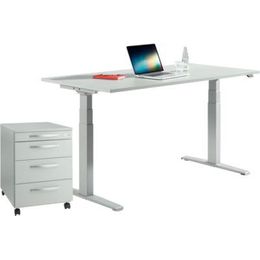 Sch&auml;fer Shop 2-tlg. B&uuml;rom&ouml;belset Sch&auml;fer Shop Select LOGIN, lichtgrau, elektrisch h&ouml;henverstellbarer Schreibtisch, B 1600 mm + Rollcontainer, B 432 mm