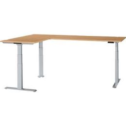 Sch&auml;fer Shop Sch&auml;fer Shop Genius Winkelschreibtisch Modena Flex, elektrisch h&ouml;henverstellbar, 90&deg; Winkel beidseitig, B 2000 x T 2000 mm, Buche/wei&szlig;aluminium