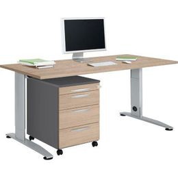 Sch&auml;fer Shop Sch&auml;fer Shop Select B&uuml;rom&ouml;belset 2-tlg. LOGIN C-Fu&szlig; Schreibtisch, B 1600 mm + Rollcontainer, 3 Sch&uuml;be, Utensilienauszug, Zentralverschluss, Eiche-Dekor