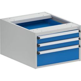 Schubladenblock treston 53/36-4, 3 abschlie&szlig;bare Sch&uuml;be, bis 200 kg, B 530 x T 640 x H 360 mm, Stahl, lichtgrau RAL 7035/brillantblau RAL 5007