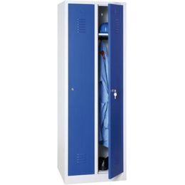 Kleiderspind, 2 T&uuml;ren, Zylinderschloss, B 500 x H 1800 mm, lichtgrau/blau