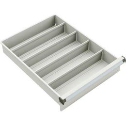 Schubladeneinsatz treston, 4 x L&auml;ngsteiler 375 mm, f&uuml;r Schubladen 45 mit H&ouml;he 150 & 200 mm, Stahl, hellgrau