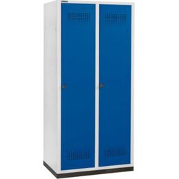 Sch&auml;fer Shop Sch&auml;fer Shop Genius Kleiderspind mit Sockel, 2 Abteile, 400 mm Abteilbreite, Sicherheitsdrehriegelverschluss, lichtgrau/enzianblau