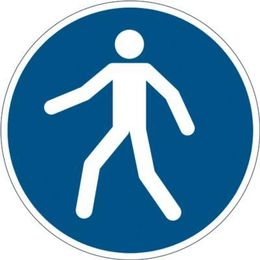 Hinweisschild Durable, rund, f&uuml;r den Innenbereich, Motiv &bdquo;Fu&szlig;g&auml;ngerweg benutzen&ldquo;, EN ISO 7010, selbstklebend, blau-wei&szlig;, 1 St&uuml;ck